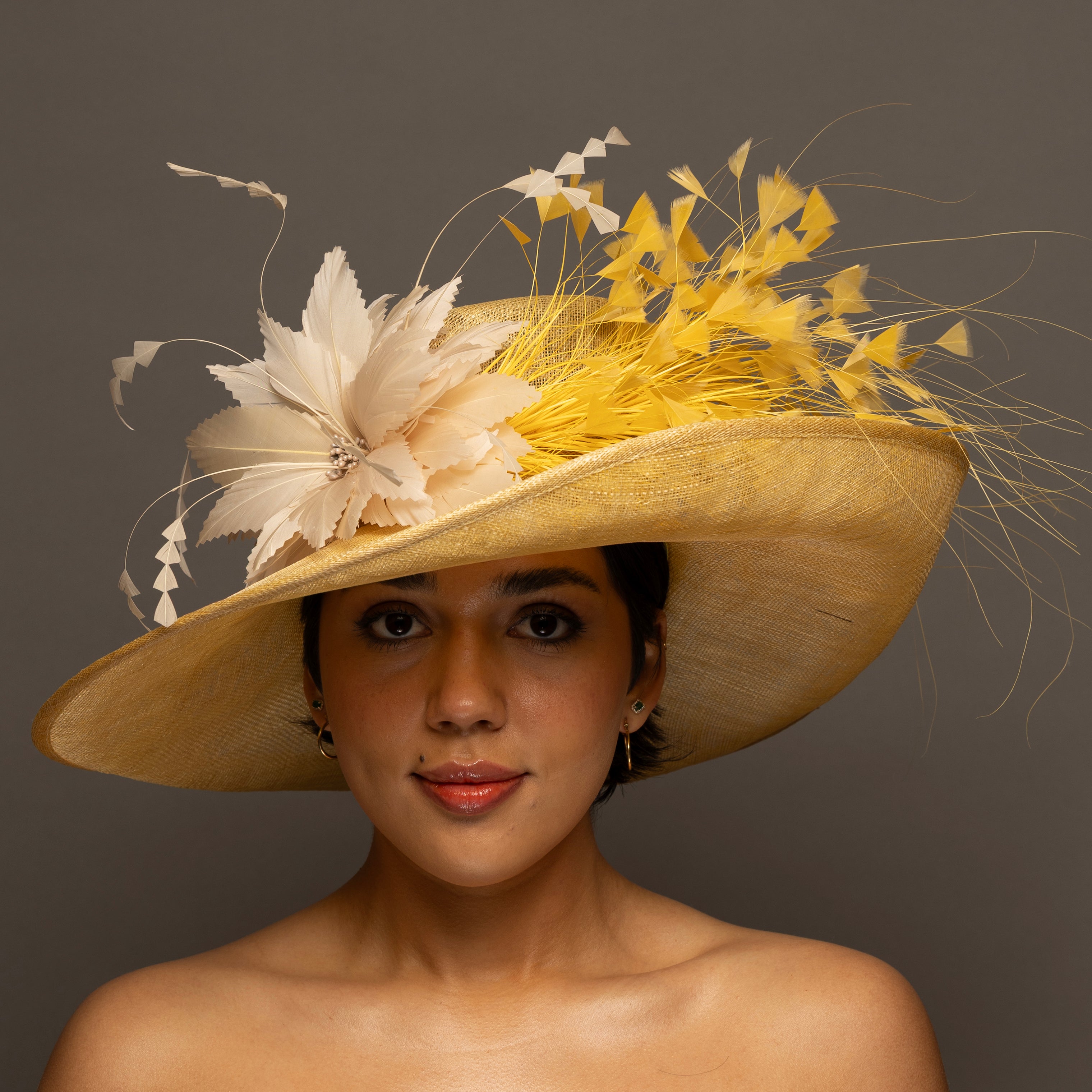 Floral Buttery Yellow & Cream Derby Hat | THG9345 – The Hat Girls