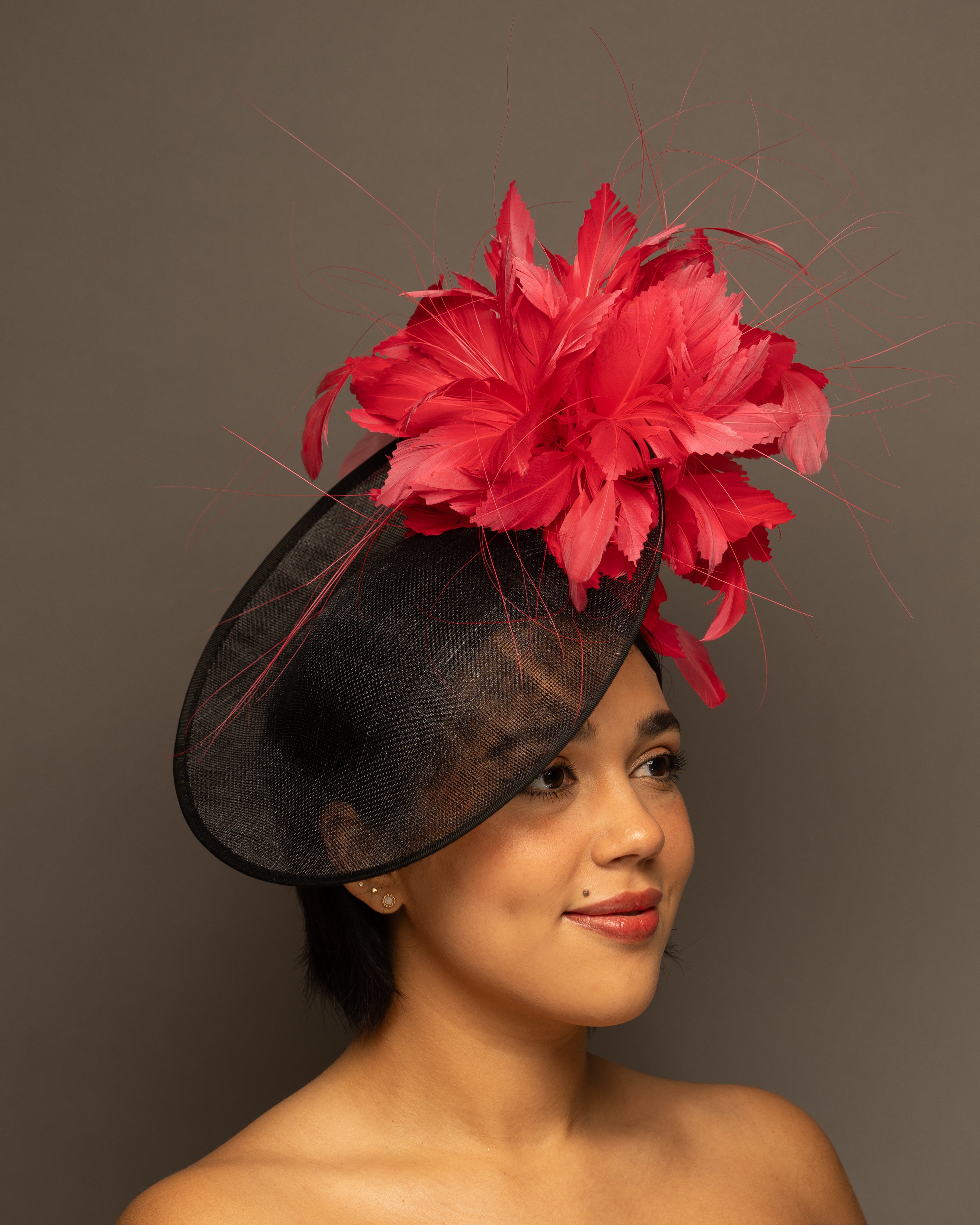 Elegant Black and Red Fascinator Hat for the Kentucky Derby